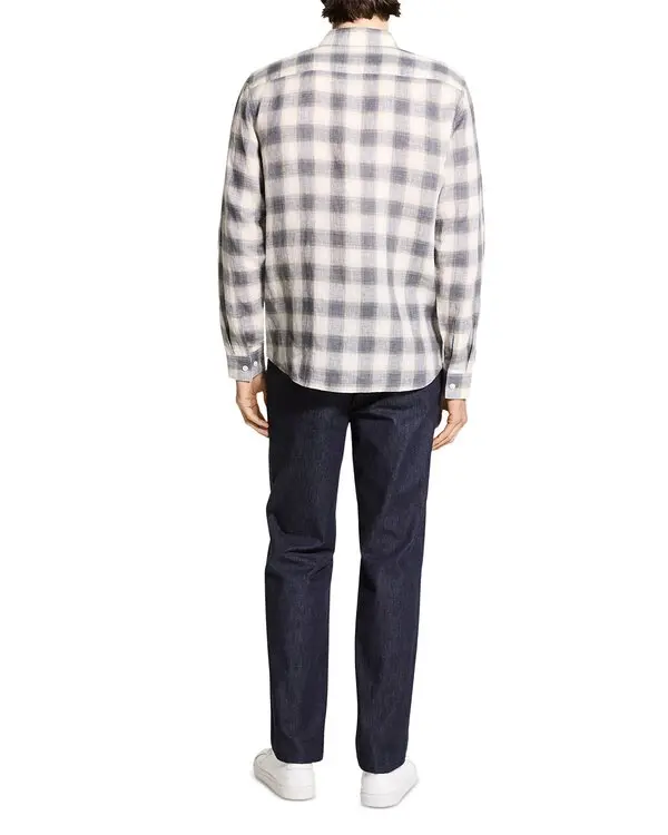 Theory Irving Long Sleeve Linen Shirt In Ombre Check