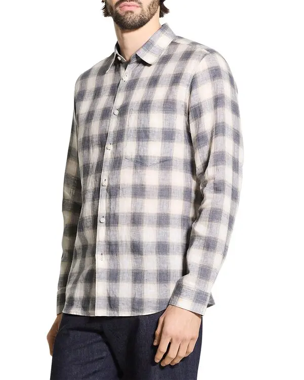 Theory Irving Long Sleeve Linen Shirt In Ombre Check