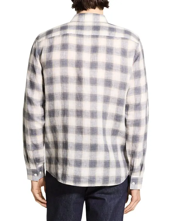 Theory Irving Long Sleeve Linen Shirt In Ombre Check
