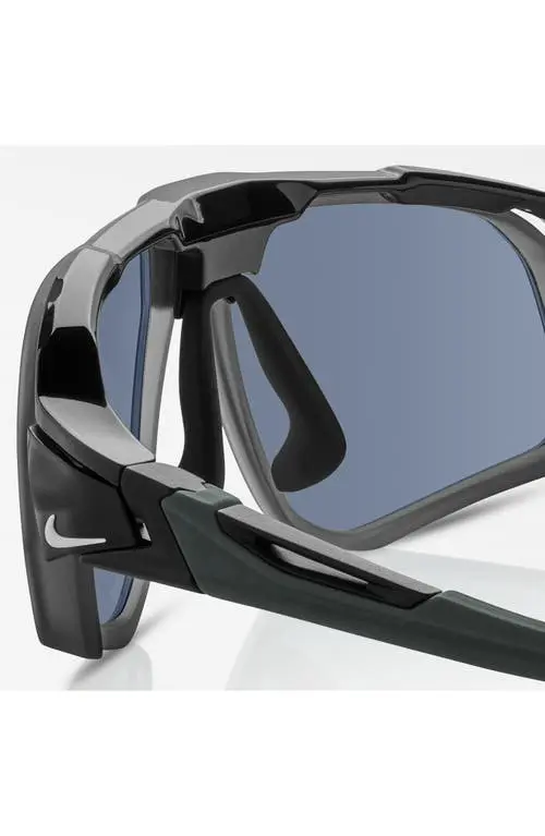 Nike 72mm Rectangular Sunglasses - Black / Silver Flash/ Volt