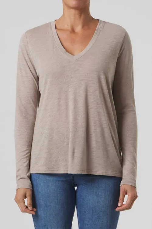 FRANNE GOLDE Slub Jersey Long Sleeve Tee - Sand