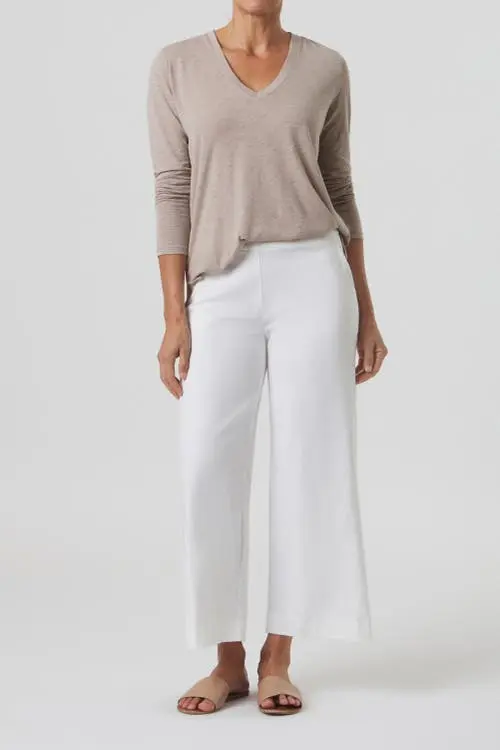 FRANNE GOLDE Slub Jersey Long Sleeve Tee - Sand