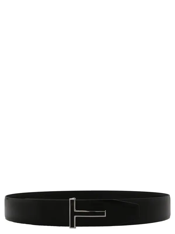 TOM FORD Belt With Metallic T Buckle - Black