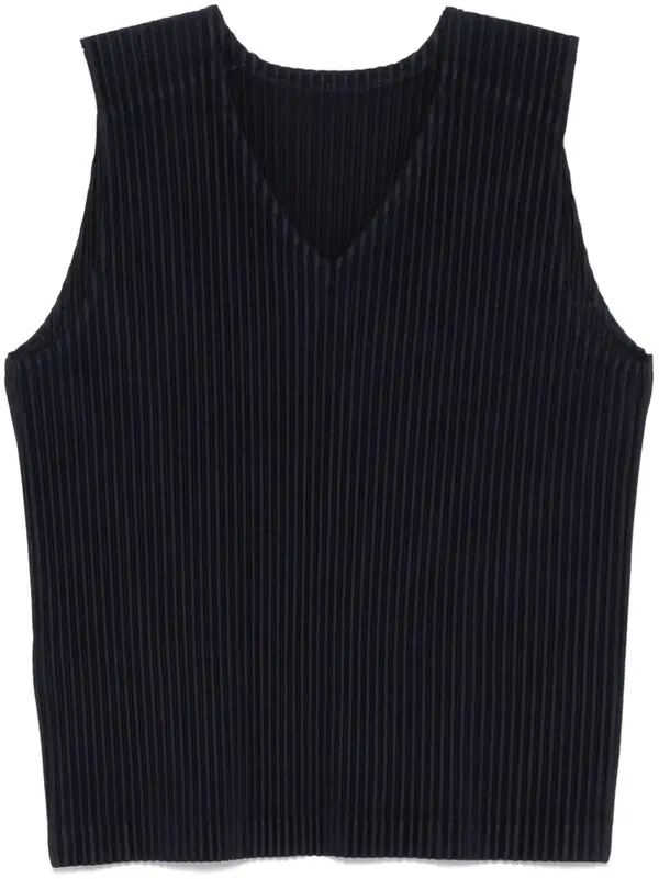 Issey Miyake Pleated V-Neck Vest In Blue - 21% Off | Editorialist