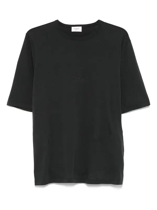 Saint Laurent Logo Cotton T Shirt - Black