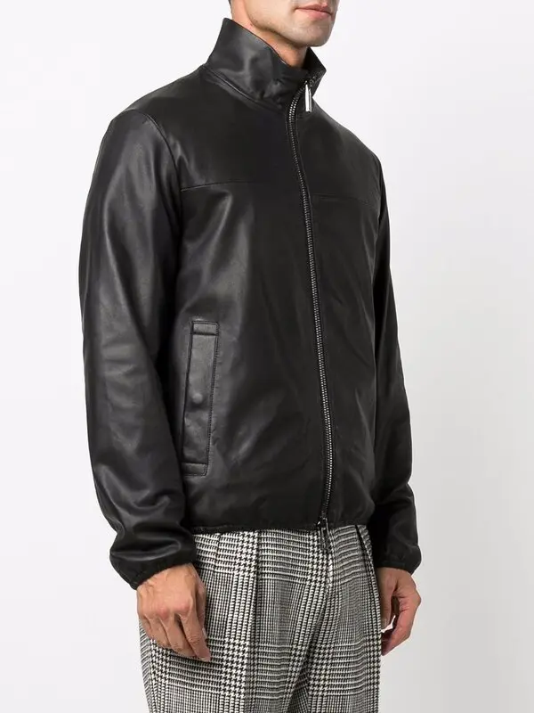 Emporio Armani Zipped Leather Jacket In Black - 49% Off | Editorialist