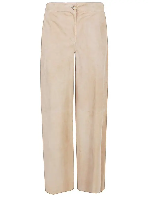 VIA MASINI 80 Suede Straight Leg Trousers - Beige