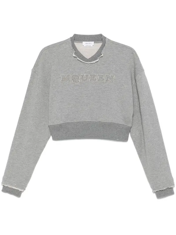 Alexander McQueen Alexander Mc Queen Logo Cotton Cropped Sweatshirt - Grey