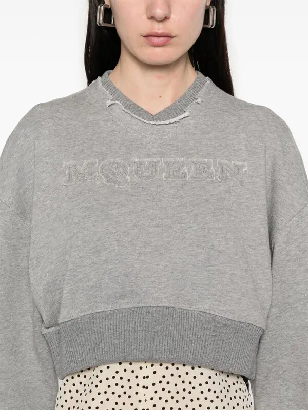 Alexander McQueen Alexander Mc Queen Logo Cotton Cropped Sweatshirt - Grey