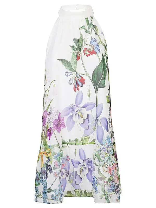 ST. PIECE OF LONDON Bonnie Printed Silk Dress - White