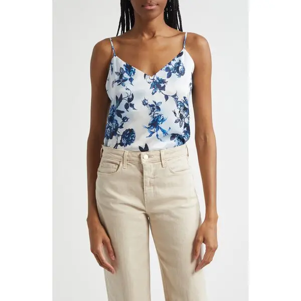 L'Agence Jane Floral Print Silk Camisole - Whiteblue