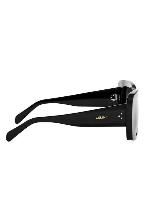 Celine Geometric Sunglasses - Shiny Black / Gradient Smoke