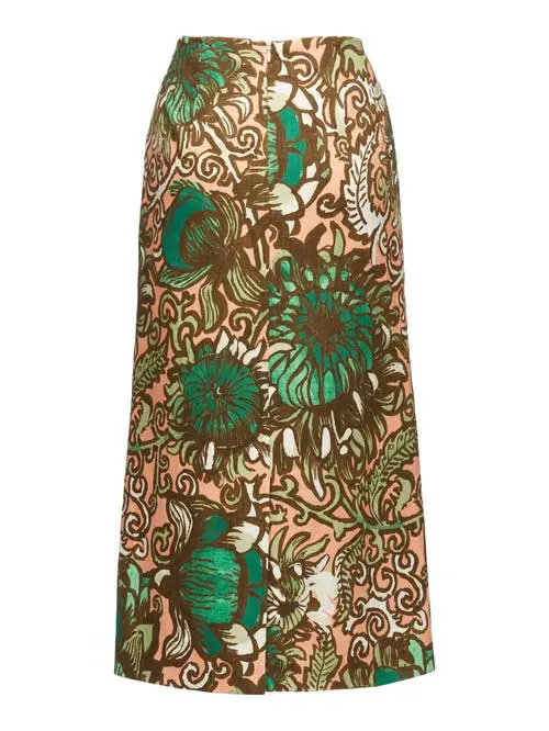 La DoubleJ Printed Shot Cotton Pencil Skirt