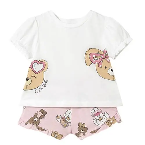 MAYORAL Teddy Baby Shorts Set - Pink
