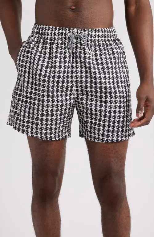 BOARDIES Printed Swim Trunks - Black/ Cream
