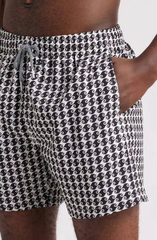 BOARDIES Printed Swim Trunks - Black/ Cream