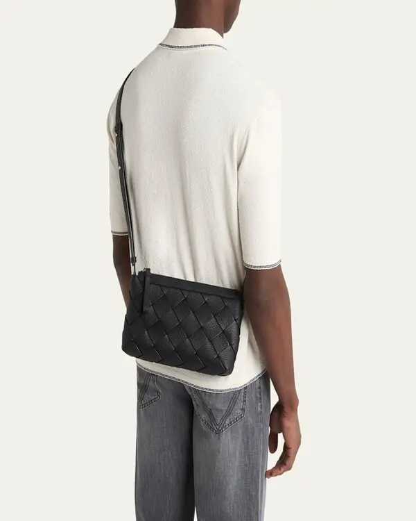Bottega Veneta Diago Zip Intreccio Messenger Bag - Nero