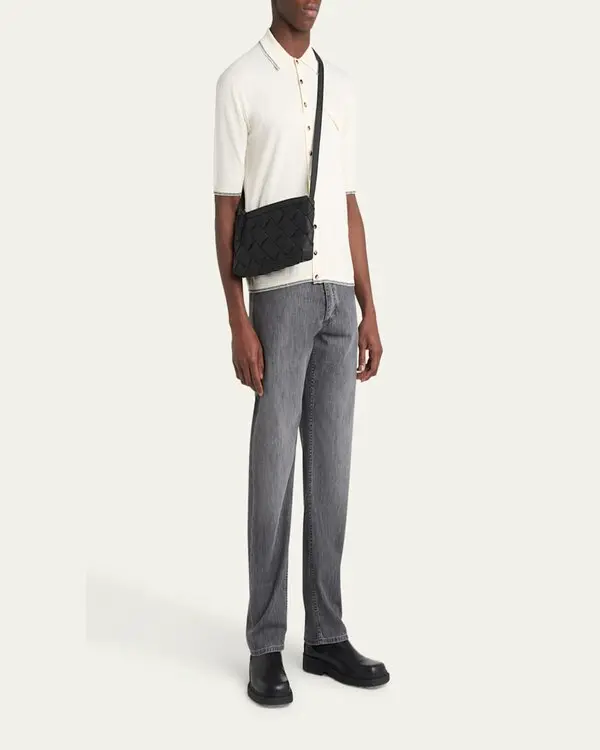Bottega Veneta Diago Zip Intreccio Messenger Bag - Nero