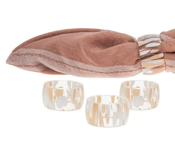 GODINGER Pink Terrazo Glass Napkin Ring Set