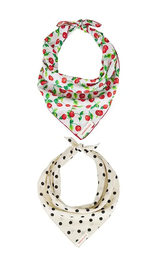 PETIT MOMENTS Cherry And Polka Dot Scarf Set In Cream,white - Multi