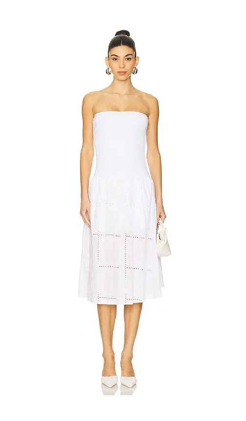 WeWoreWhat Ribbed Bodice Eyelet Midi Dress - White Multi