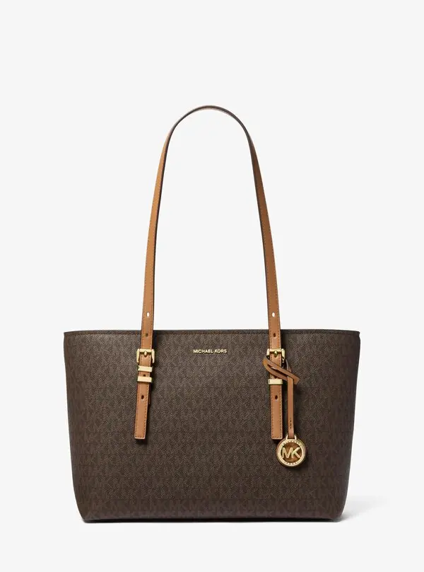 Michael Kors Quinn Medium Signature Logo And Leather Tote Bag - Brown