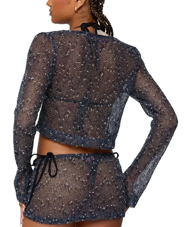 EDIKTED Idra Crochet Net Tie Front Top