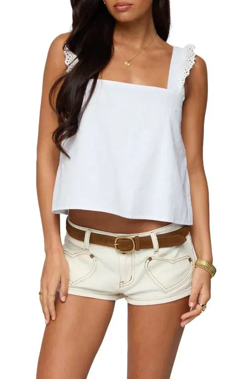 EDIKTED Viviana Ruffle Strap Cotton Tank - White