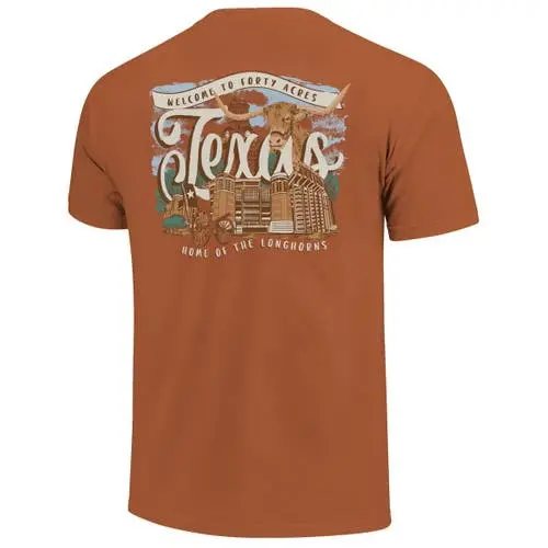 IMAGE ONE Texas Longhorns Campus Scene Drawing Script T-shirt