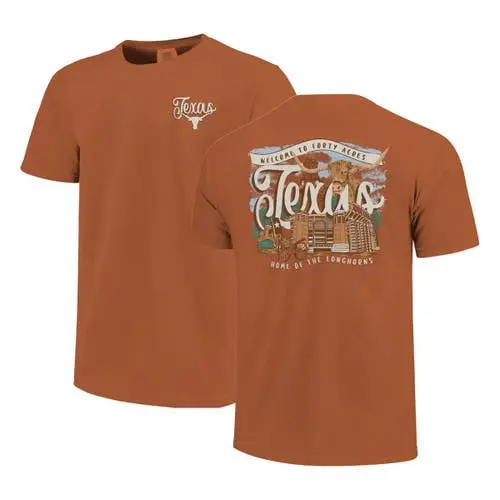 IMAGE ONE Texas Longhorns Campus Scene Drawing Script T-shirt