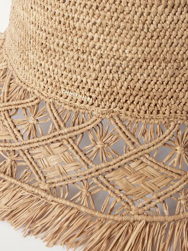 Zimmermann Fringed Macramé Raffia Bucket Hat