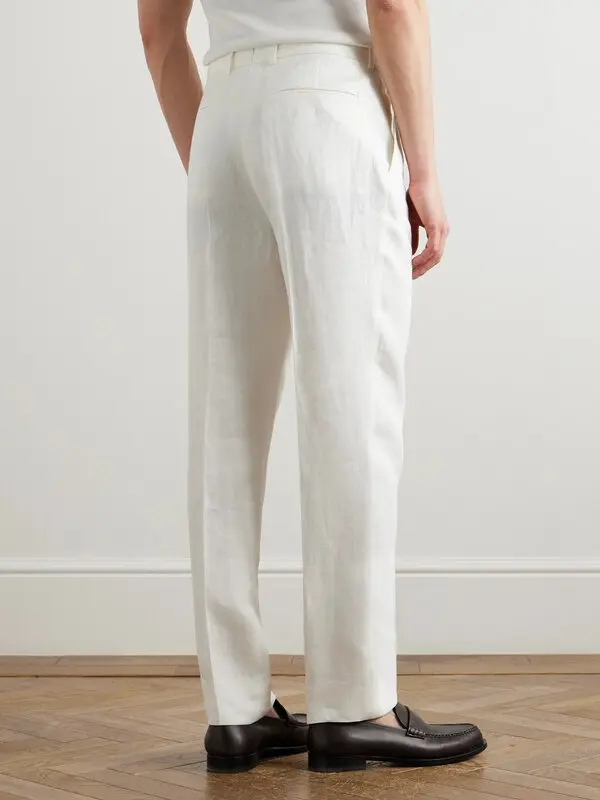 Zegna Straight-leg Pleated Linen-twill Trousers - White
