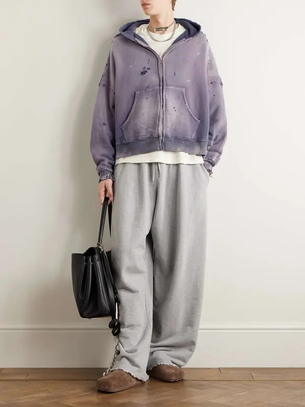 SAINT Mxxxxxx ZIP UP HOODIE/ネイビー Saint Mxxxxxx Oversized Distressed Cotton-Jersey Zip-Up Hoodie