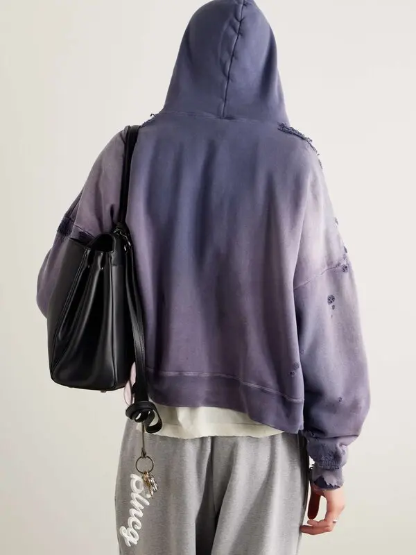 SAINT Mxxxxxx ZIP UP HOODIE/ネイビー Saint Mxxxxxx Oversized Distressed Cotton-Jersey Zip-Up Hoodie