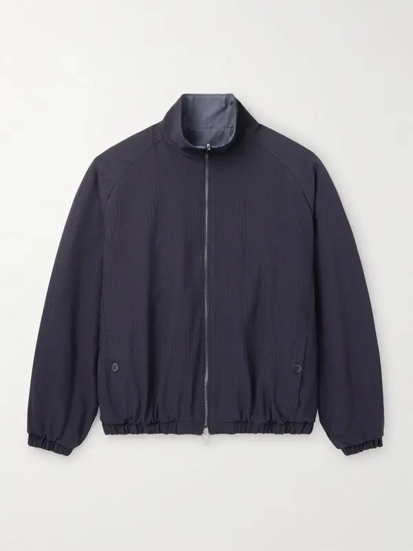 STOFFA Reversible Wool-seersucker And Poplin Bomber Jacket - Blue