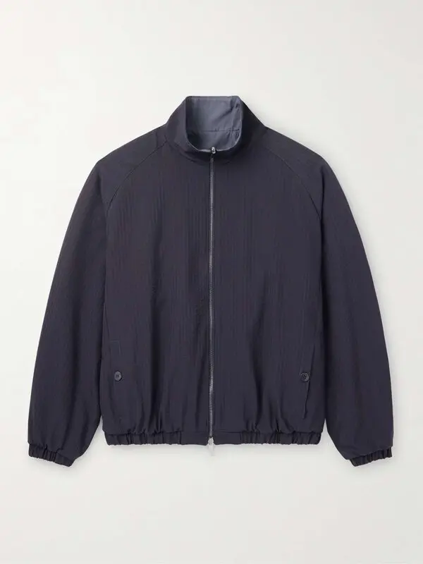 STOFFA Reversible Wool-seersucker And Poplin Bomber Jacket - Navy