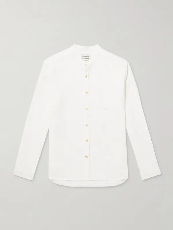 Oliver Peoples Lennon Grandad-collar Linen And Cotton-blend Jacquard Shirt - Neutrals