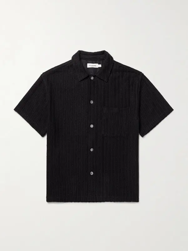 FRAME Striped Crocheted Shirt - Black