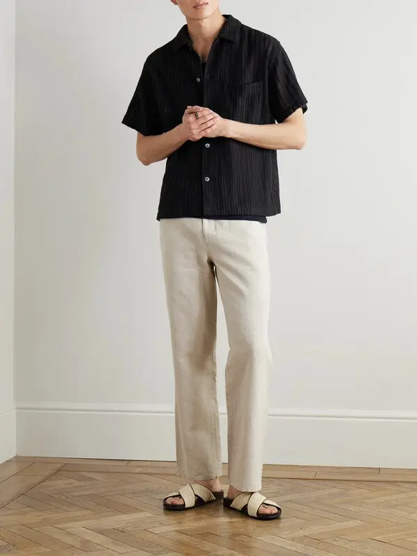 FRAME Striped Crocheted Shirt
