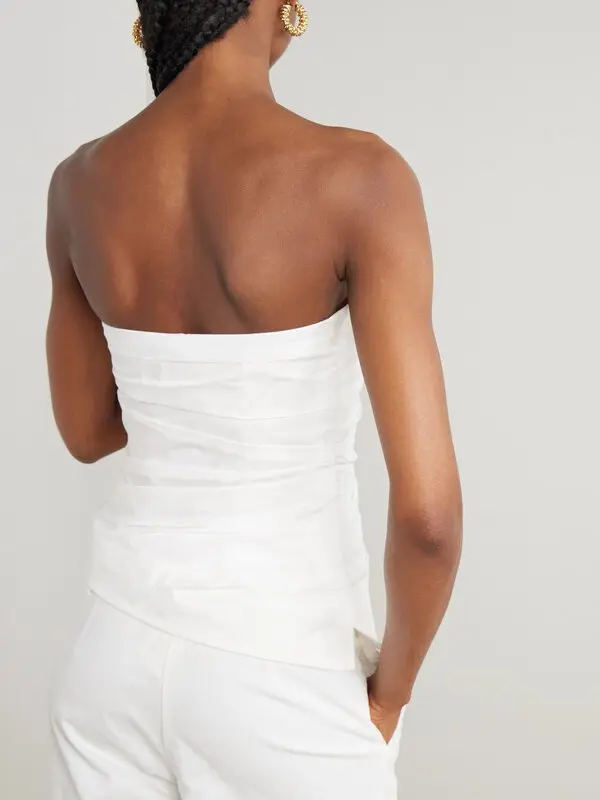 Simkhai Emerson Strapless Ruched Bustier Top - White