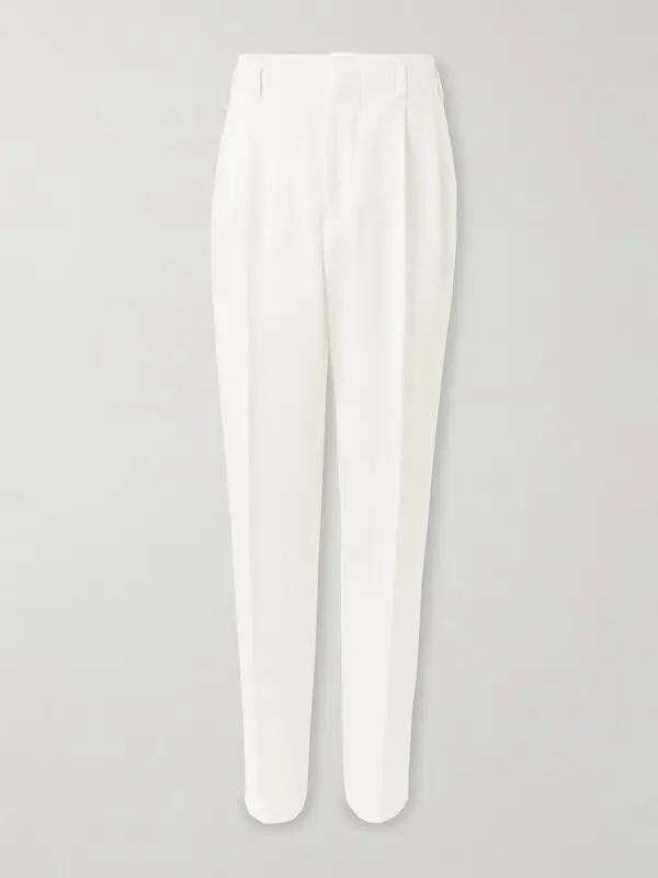 Brunello Cucinelli Straight-leg Pleated Cotton And Linen-blend Trousers - White