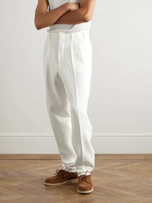 Brunello Cucinelli Straight-leg Pleated Cotton And Linen-blend Trousers