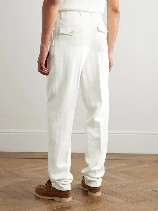Brunello Cucinelli Straight-leg Pleated Cotton And Linen-blend Trousers