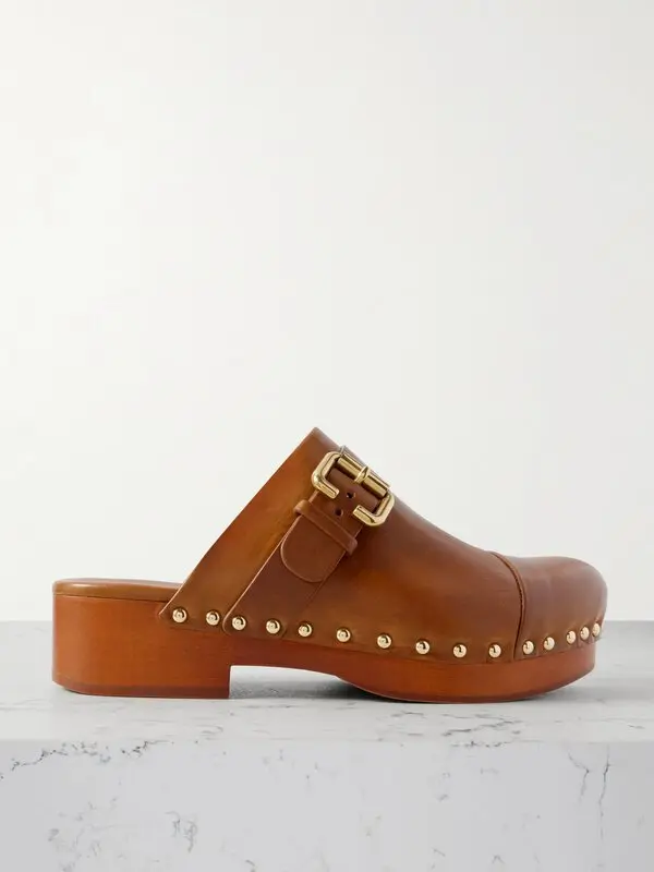 Chloé Jeanette Embellished Leather Clogs - Brown