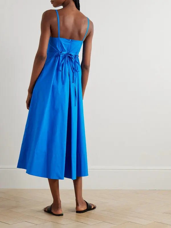Proenza Schouler White Label Barker Gathered Cotton-Blend Poplin Midi Dress  - Blue - 50% Off | Editorialist