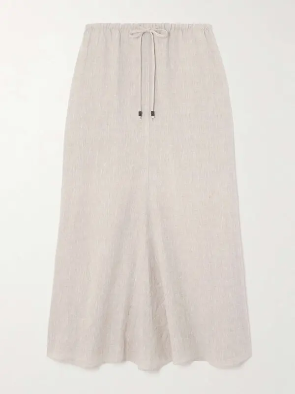 Brunello Cucinelli Bead-embellished Linen Midi Skirt