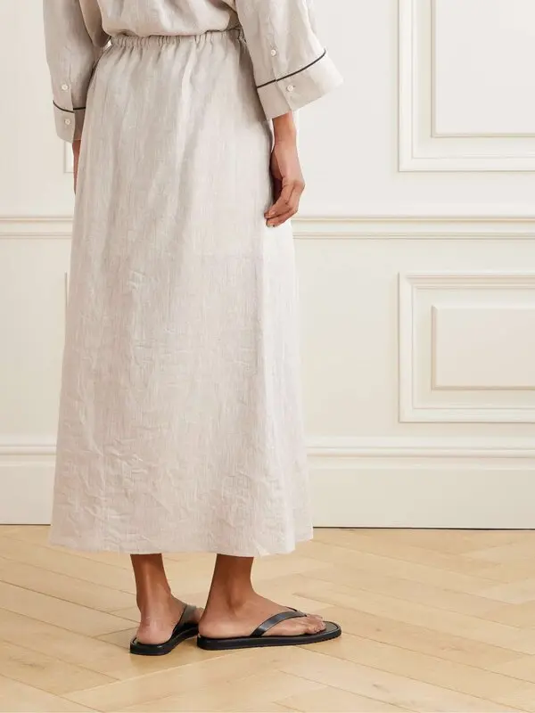 Brunello Cucinelli Bead-embellished Linen Midi Skirt