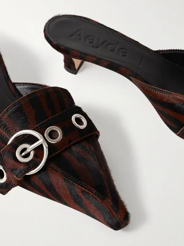 AeydĒ Danielle Zebra-print Pony Hair Mules