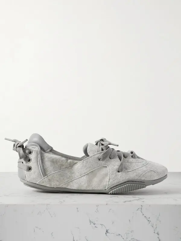 Acne Studios Leather-trimmed Suede Ballet Flats - Gray