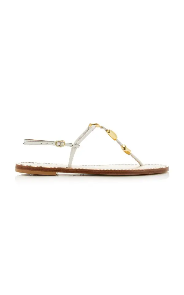 AMANU The Nairobi Embellished Leather Sandals - White